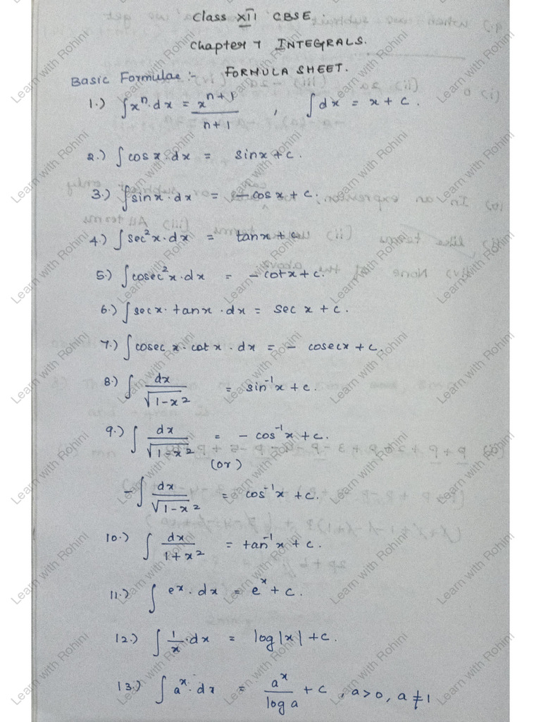 Integrals Formula Sheet | PDF