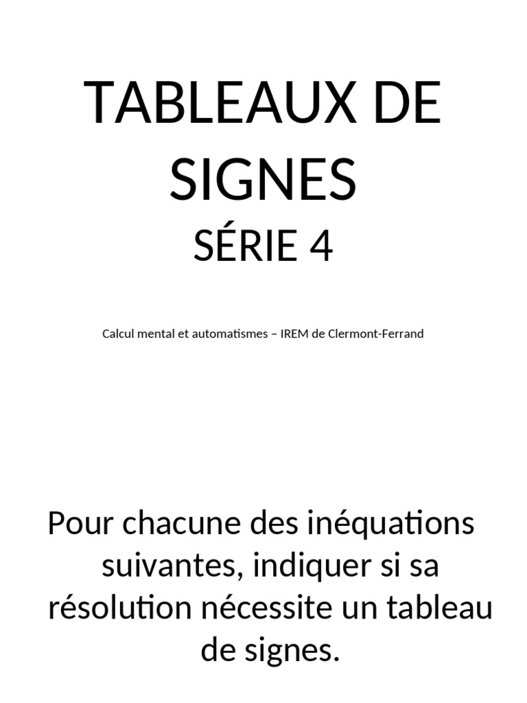 Résolution d'inéquations : tableaux de signes | PDF
