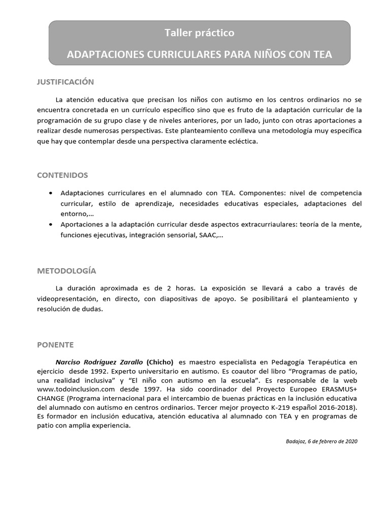 Adaptaciones Curriculares para TEA | PDF