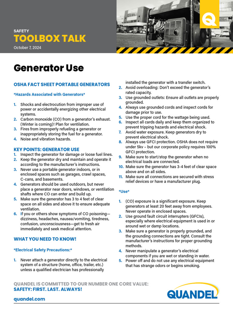 Safe Portable Generator Use Guidelines | PDF | Ventilation ...