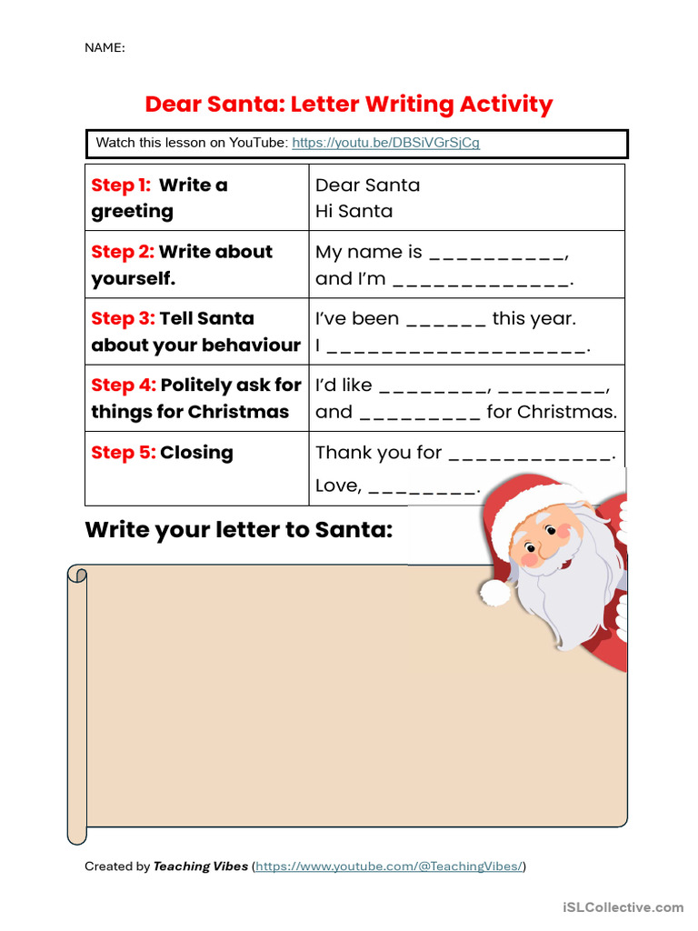 How to Write a Letter to Santa in 5 Steps - Elementary Level With Video ...
