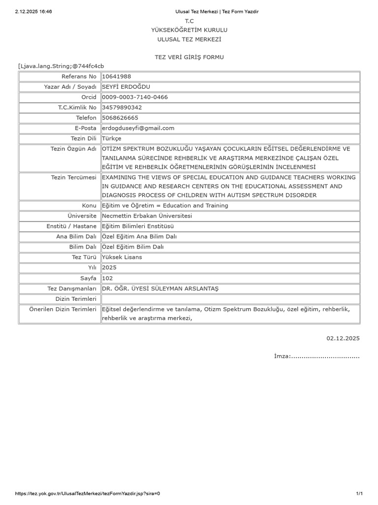 Ulusal Tez Merkezi _ Tez Form Yazdir (3) | PDF