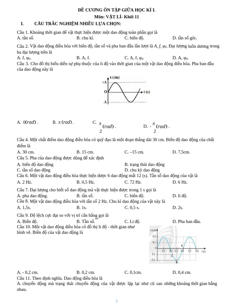 Đề Cương Hs Giữa Học Kì 11 | PDF