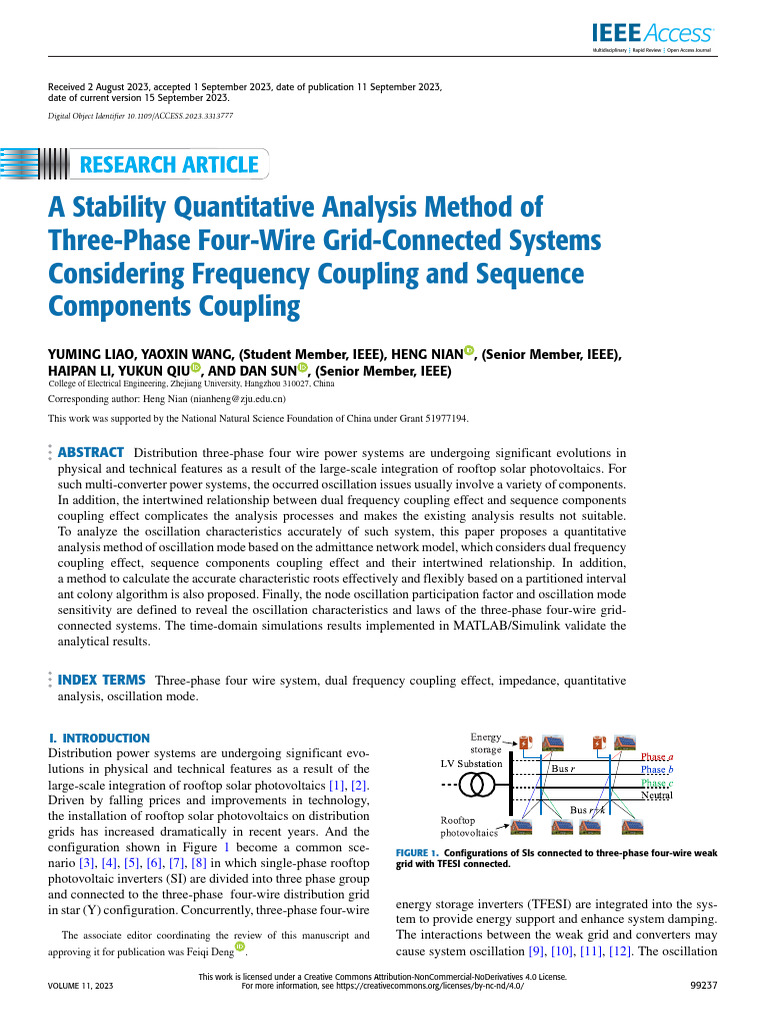 A Stability Quantitative Analysis Method of Three-Phase Four-Wire Grid ...