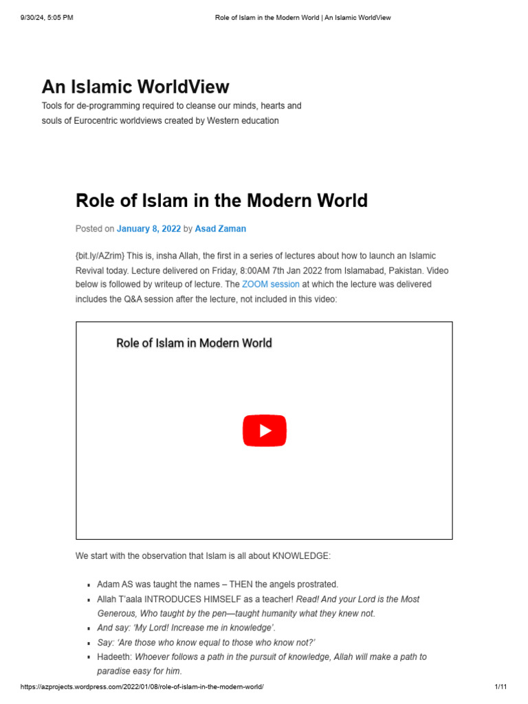 Role of Islam in The Modern World - An Islamic WorldView | PDF | Quran ...