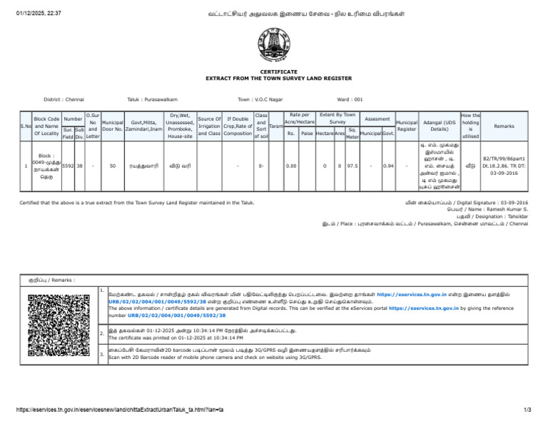 Certificate Extract From The Town Survey Land Register: URB/02/02/004 ...