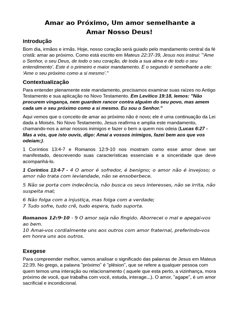 Amar ao Próximo: Mandamento Cristão | PDF | Amor | Jesus