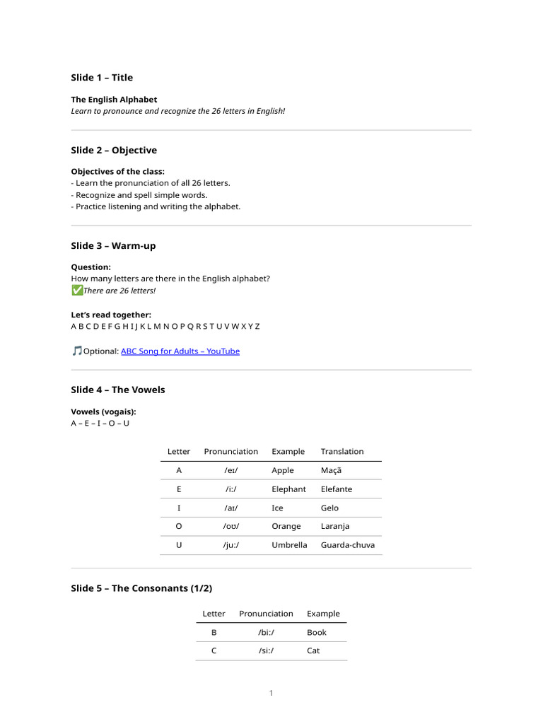 English Alphabet Lesson | PDF | Alphabet | Consonant