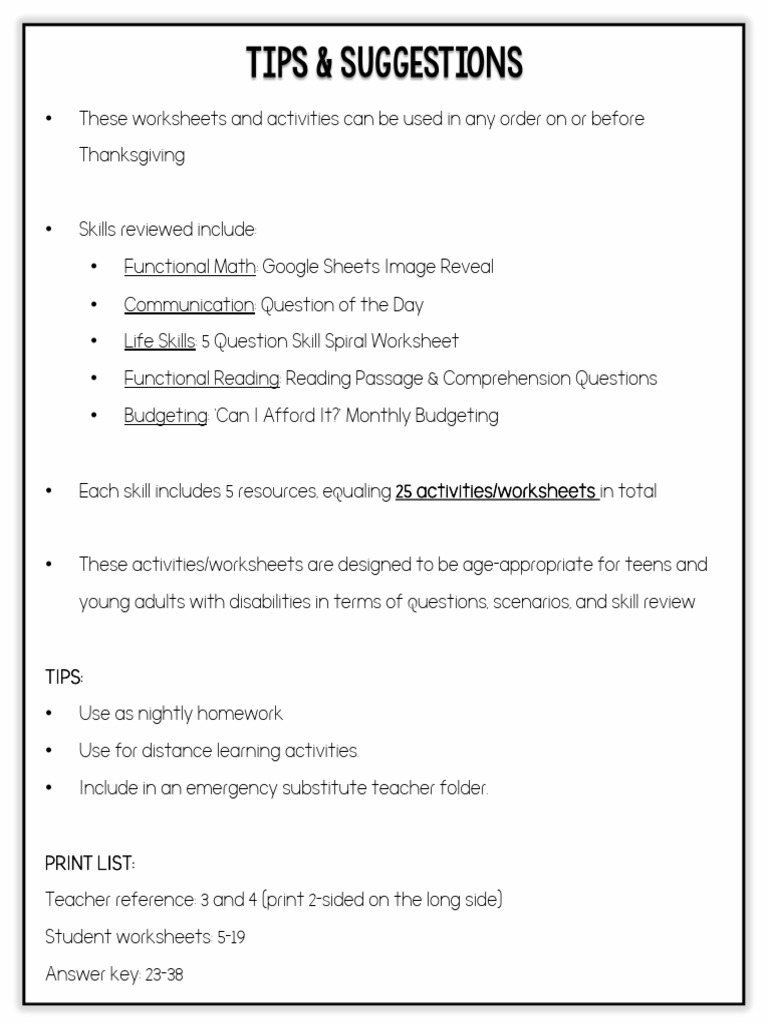 NovemberThanksgivingFunctionalLifeSkillsReadingMathBudgetActivities 1 ...