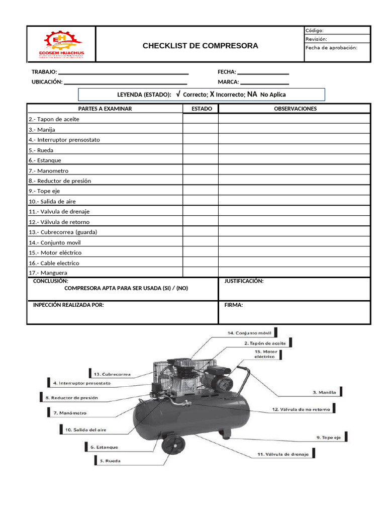 Checklist de Inspección de Compresoras | PDF