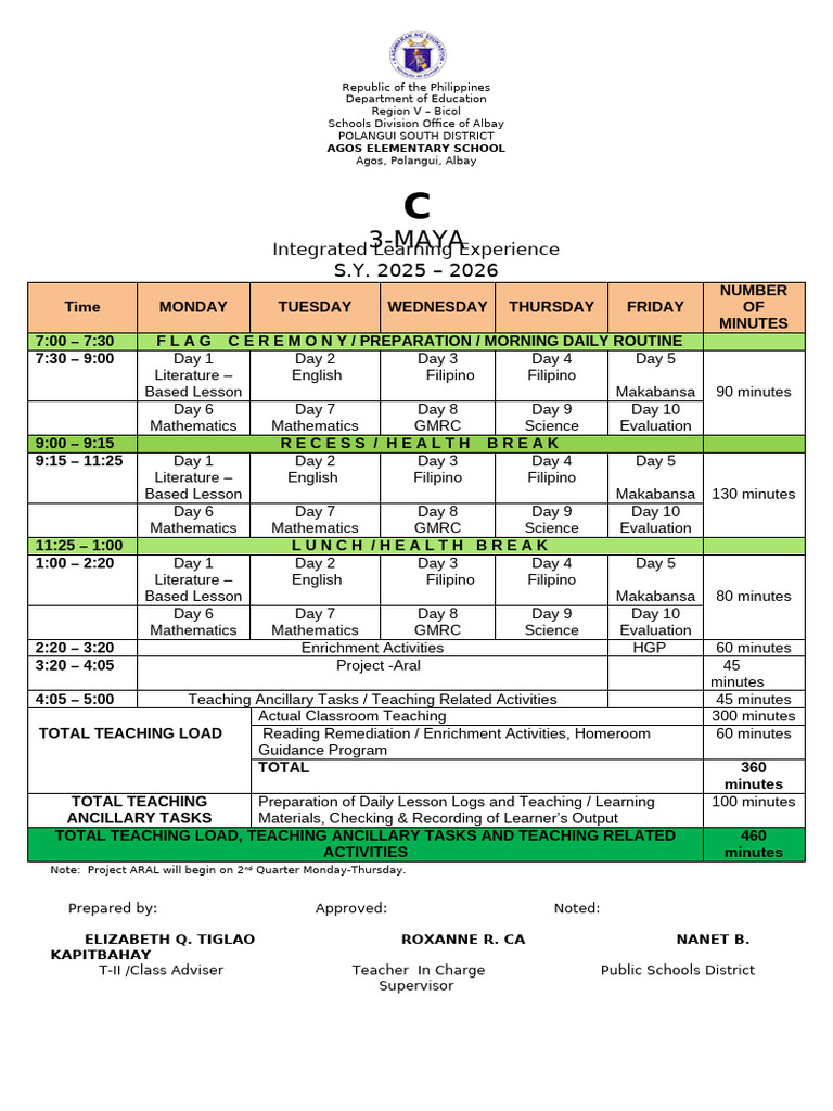 Grade 3 Class Program Sy 2025 - 2026-Final Na Cguro 2 | PDF | Schools ...