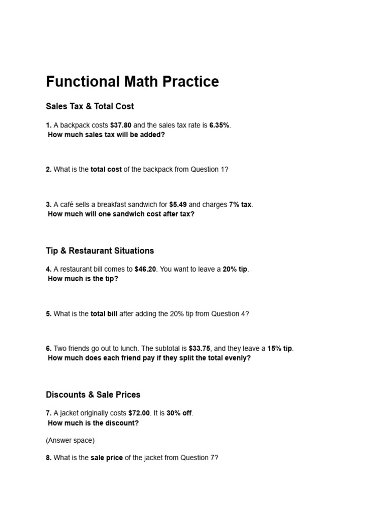 Functional Math Practice | PDF