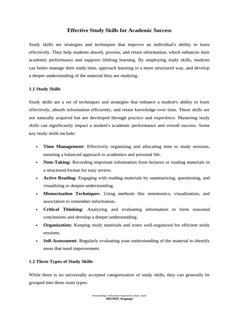 Effective Study Skills For Induction Programme | PDF | Study Skills ...