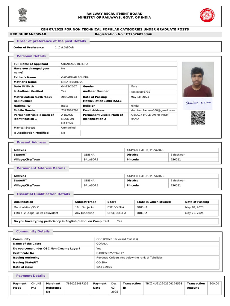 Order of Preference of The Post Details: Railway Recruitment Board ...