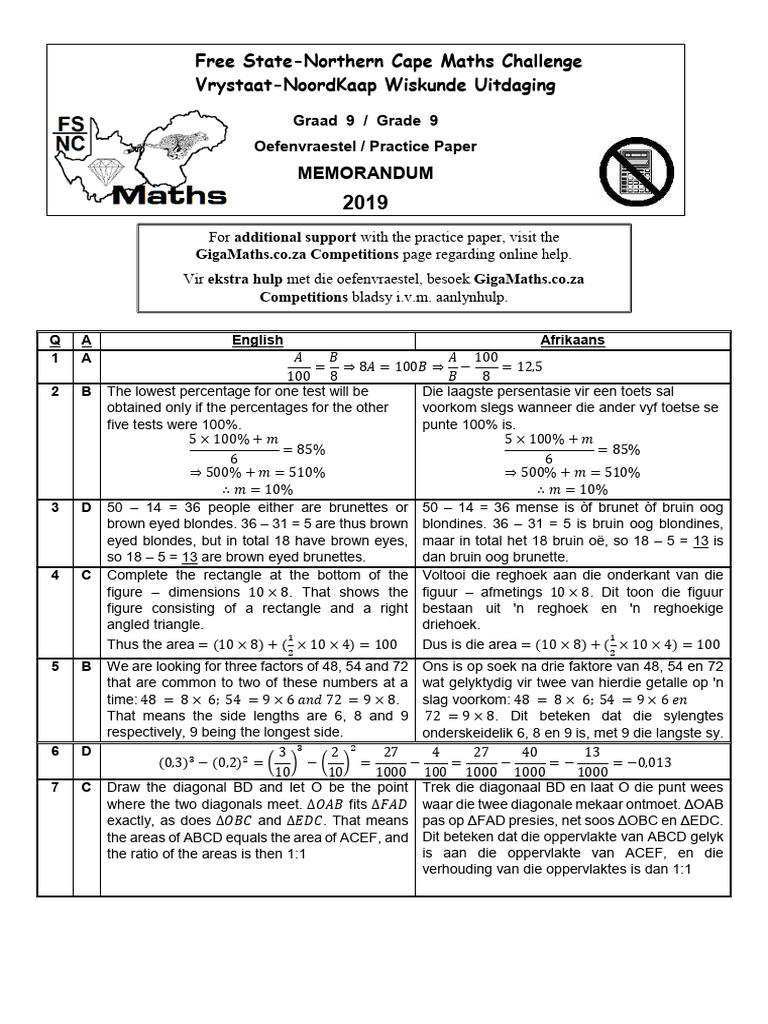 Grade 9 Maths Challenge Practice Paper | PDF | Euclidean Geometry ...