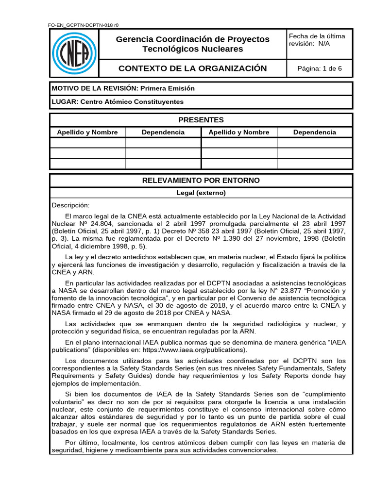FO-En_GCPTN-DCPTN-018 Contexto de La Organización (Rev 0) | PDF | La ...