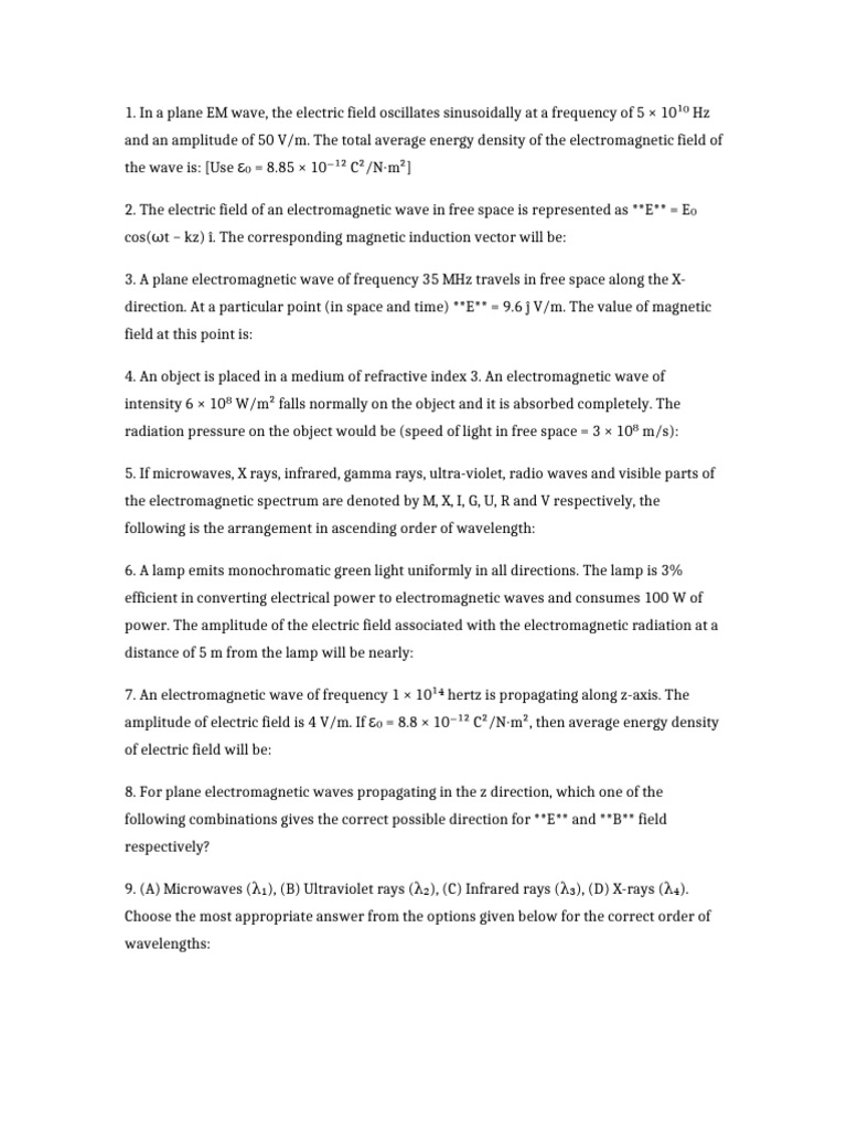 Electromagnetic Wave Calculations and Properties | PDF ...