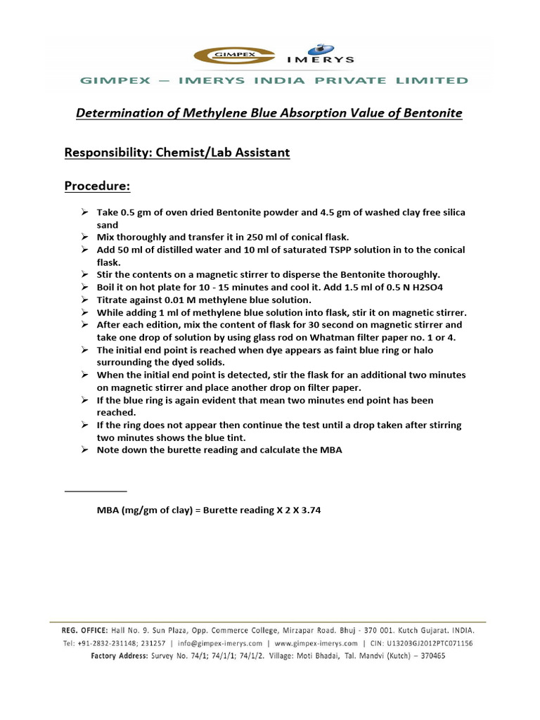 Determination of Methylene Blue Absorption Value of Bentonite | PDF