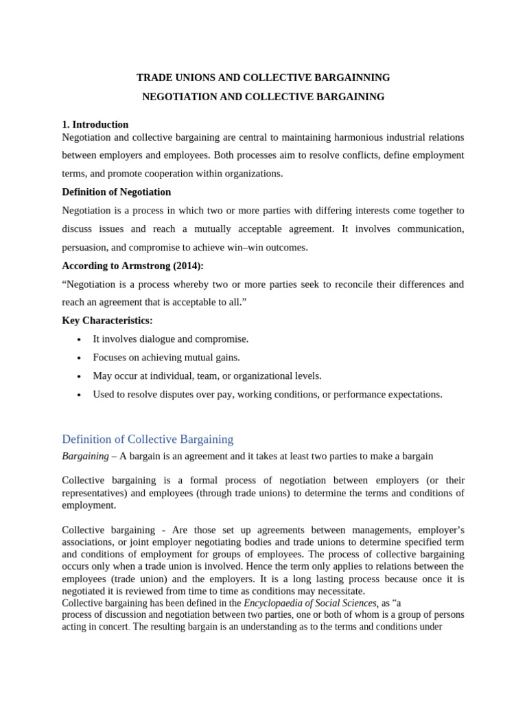 Trade Unions and Collective Bargainning Notes | PDF | Cost Of Living ...