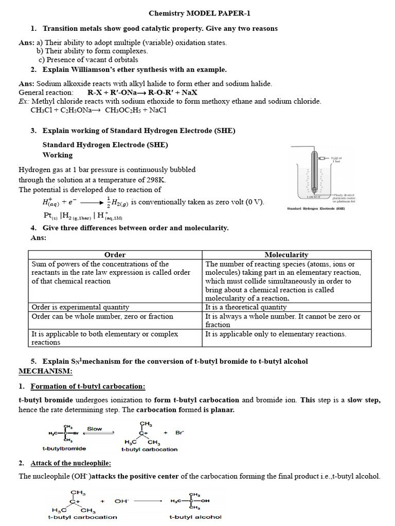 Preparatory Model Paper-1 | PDF | Chemical Reactions | Ether