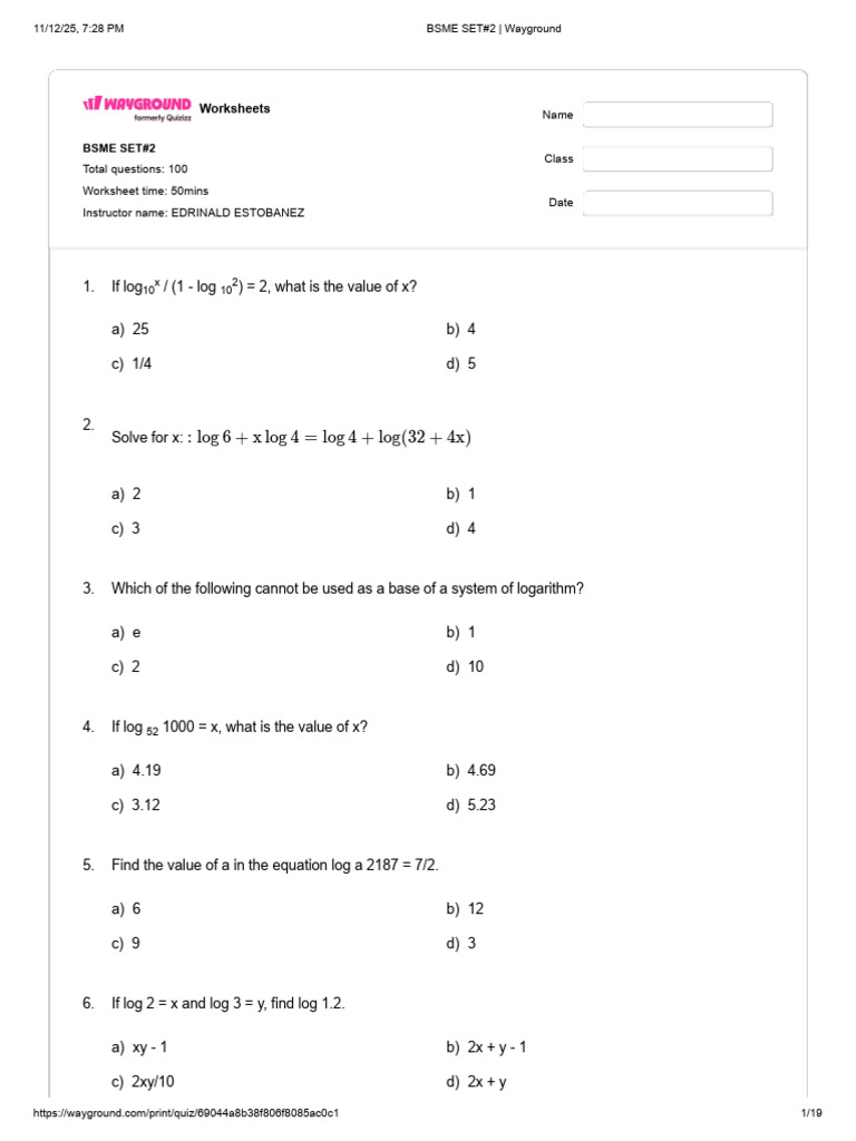 BSME-SET2-_-Wayground | PDF | Odds | Numbers