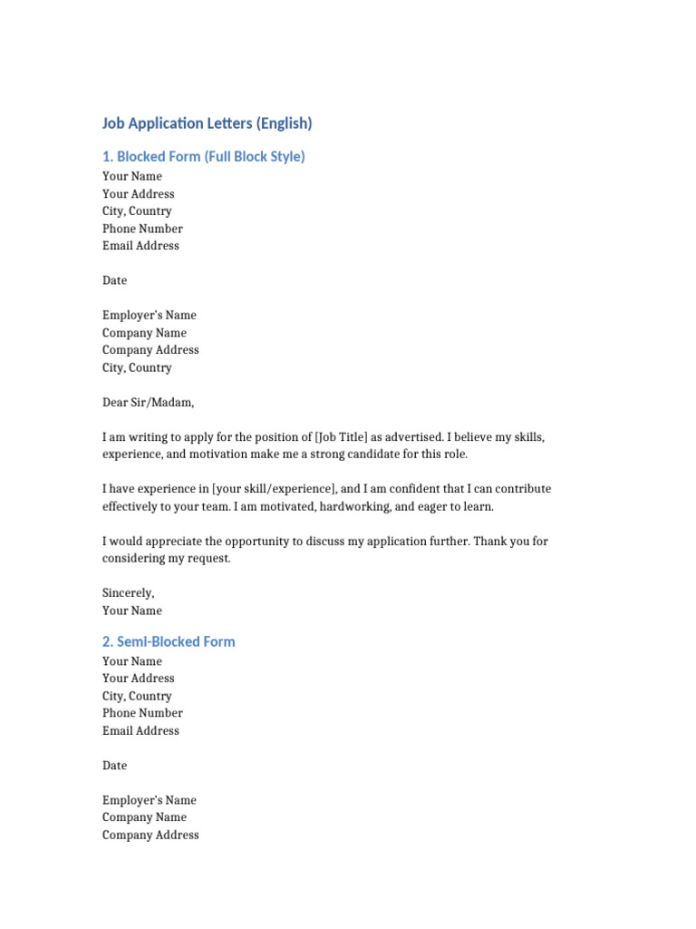 Job Application Letter Templates | PDF