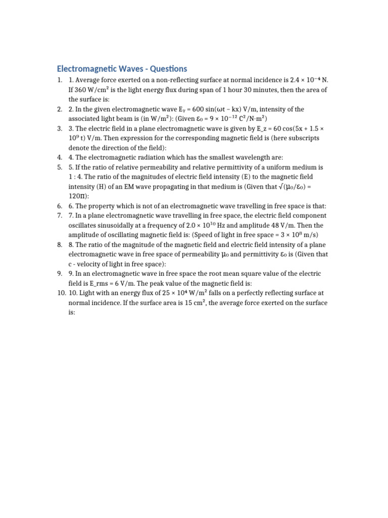 Electromagnetic Waves: Key Questions and Answers | PDF