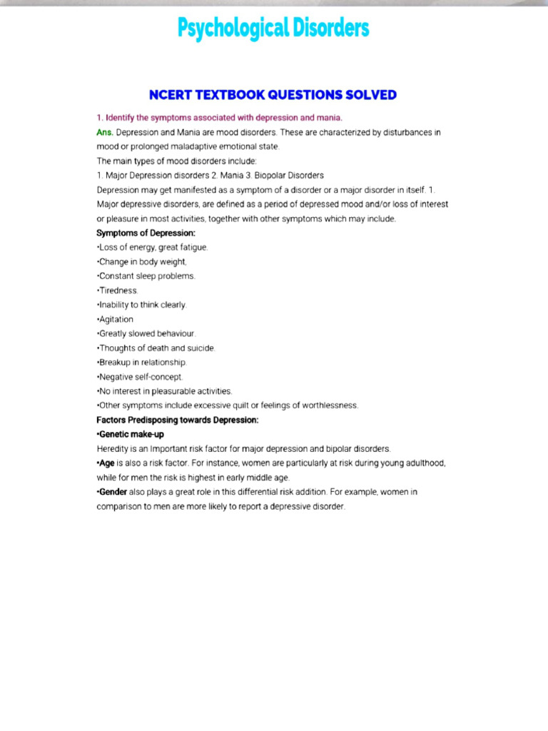 Psychological Disorders Solutions | PDF