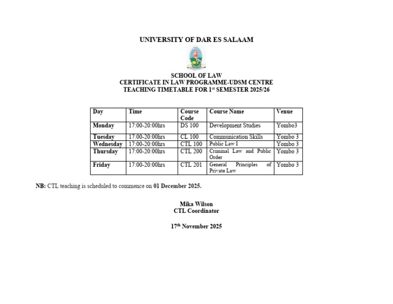 CTL Timetable 1 | PDF