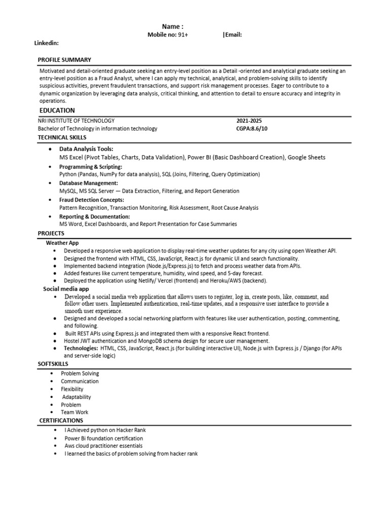 Fruad Role Resume | PDF | Microsoft Sql Server | Computing