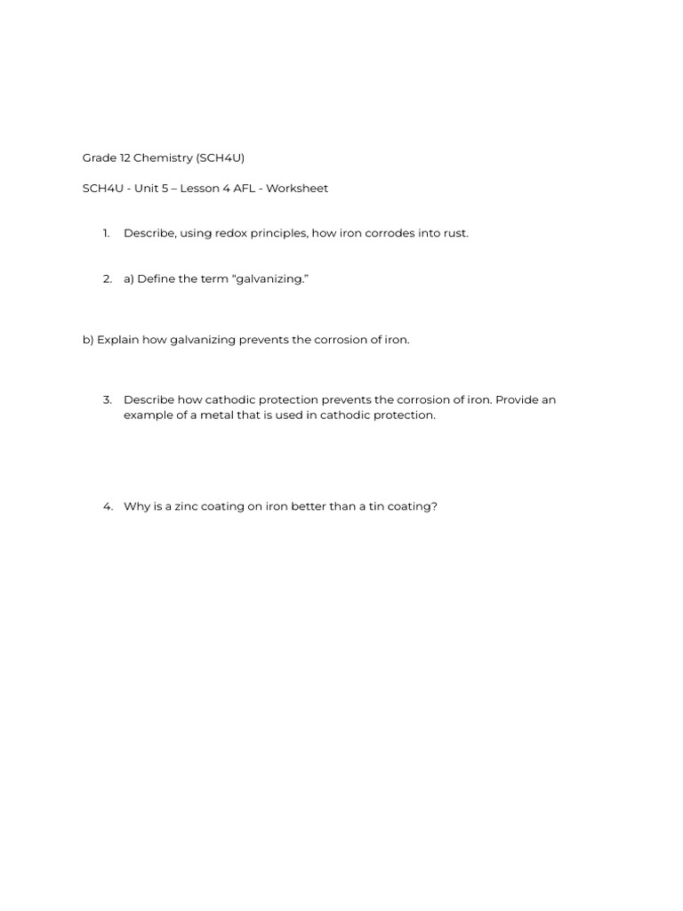 SCH4U - Unit 5 - Lesson 4 - Worksheet (AFL) | PDF