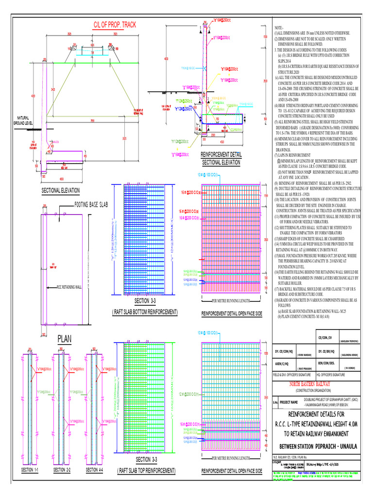 RCC Retaining Wall Reinforcement Details | PDF | Concrete | Composite ...