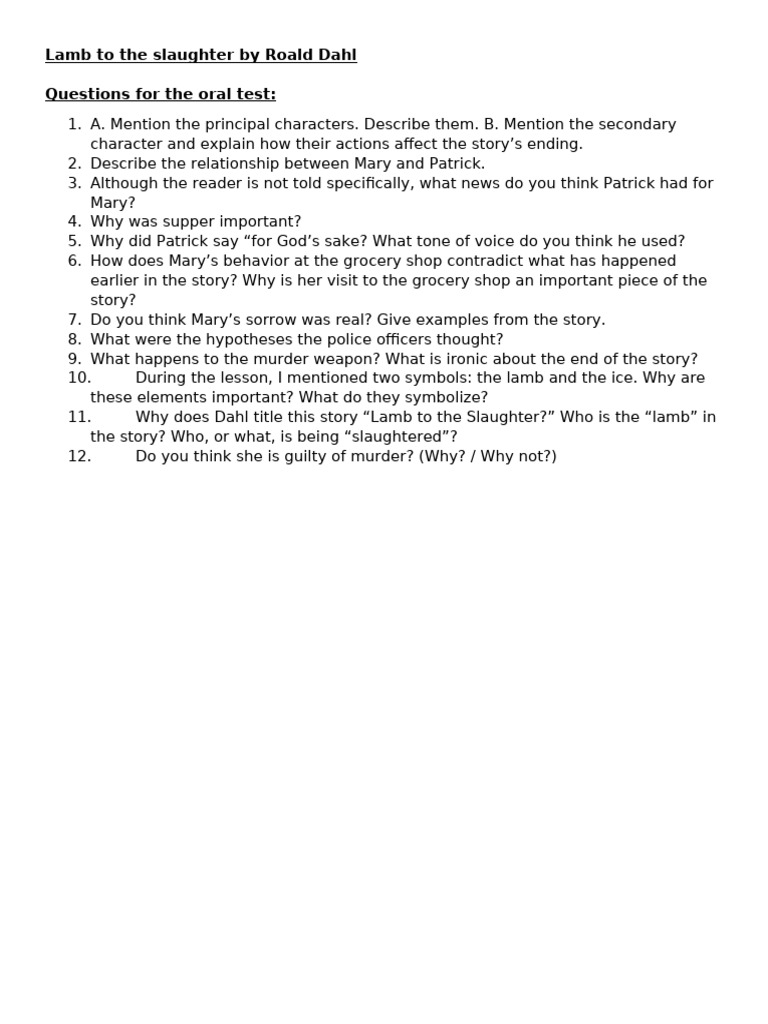 Lamb To The Slaughter by Roald Dahl | PDF