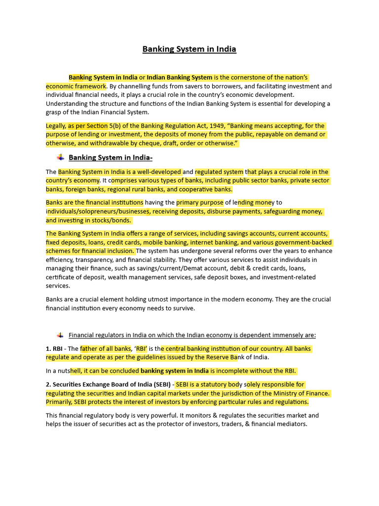 Overview of India's Banking System | PDF | Banks | Reserve Bank Of India