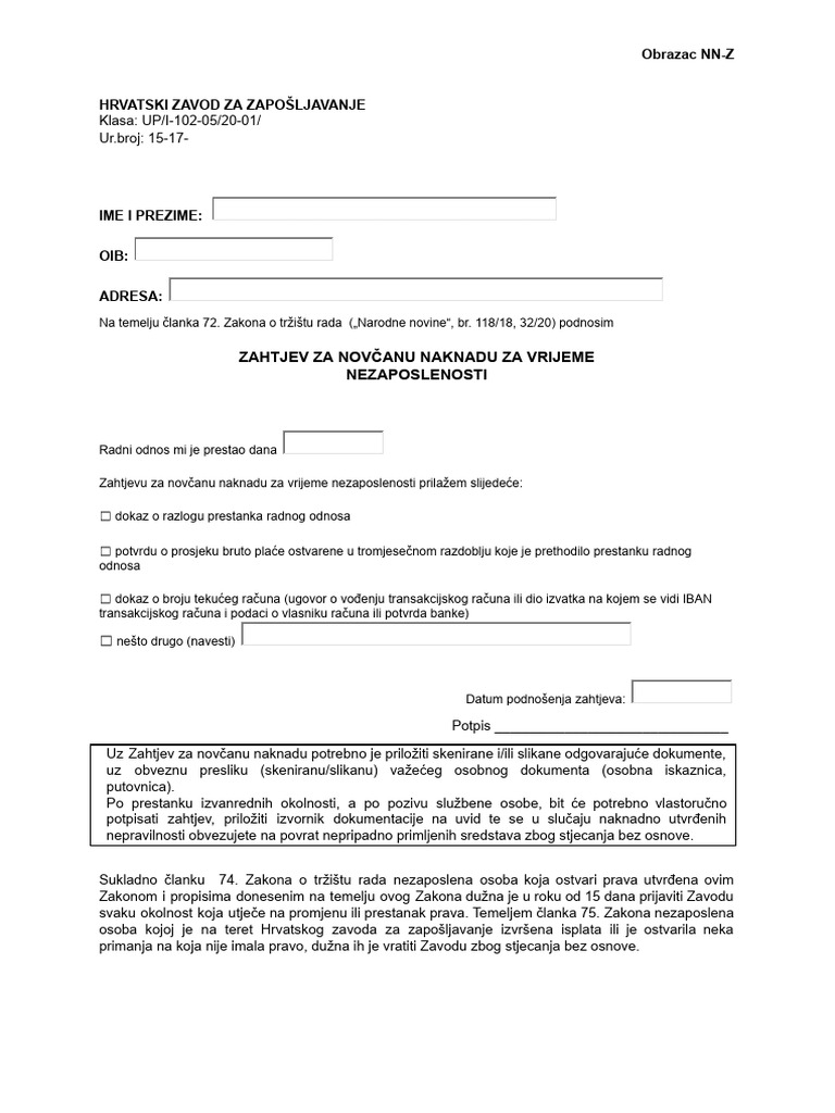 Obrazac Novcana Naknada 2023 | PDF