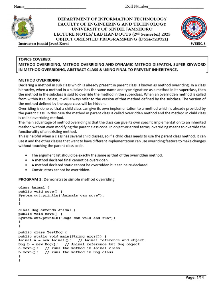 Lab8 | PDF | Method (Computer Programming) | Inheritance (Object ...
