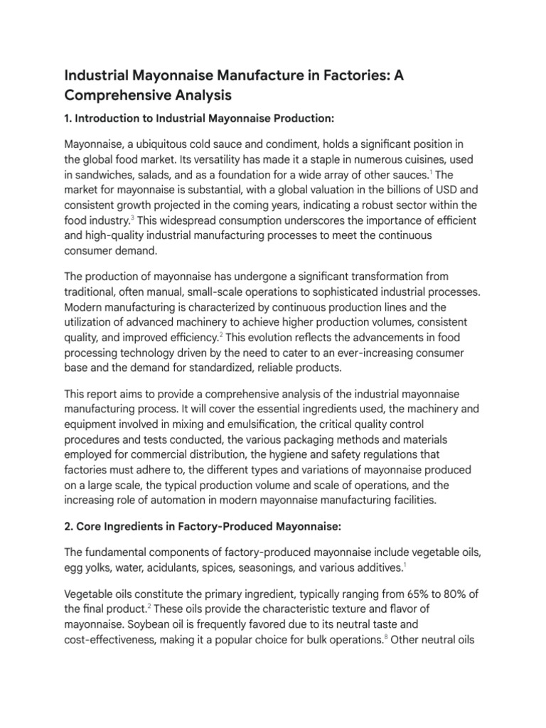 Industrial Mayonnaise Production Process | PDF | Mayonnaise | Emulsion