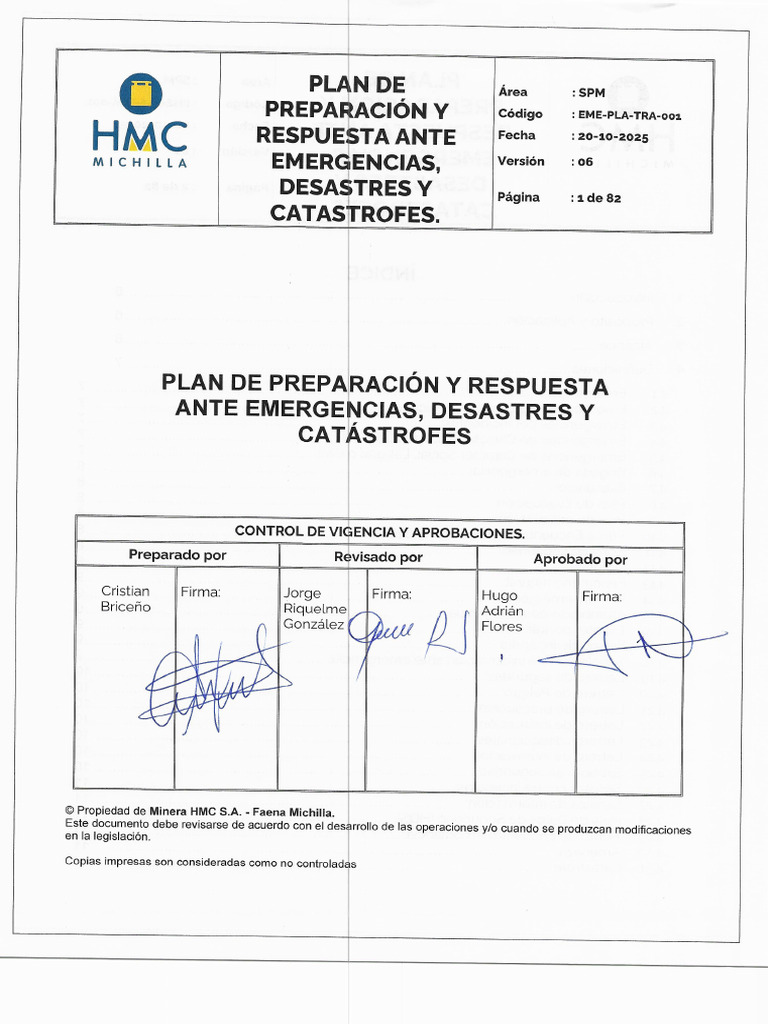 PLAN PREPARACIÓN Y RESP. ANTE EMERGENCIA, DESASTRES Y CATASTROFES V06 ...