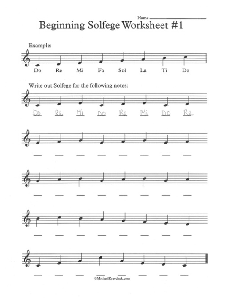 Beginning Solfege Worksheet 1 | PDF