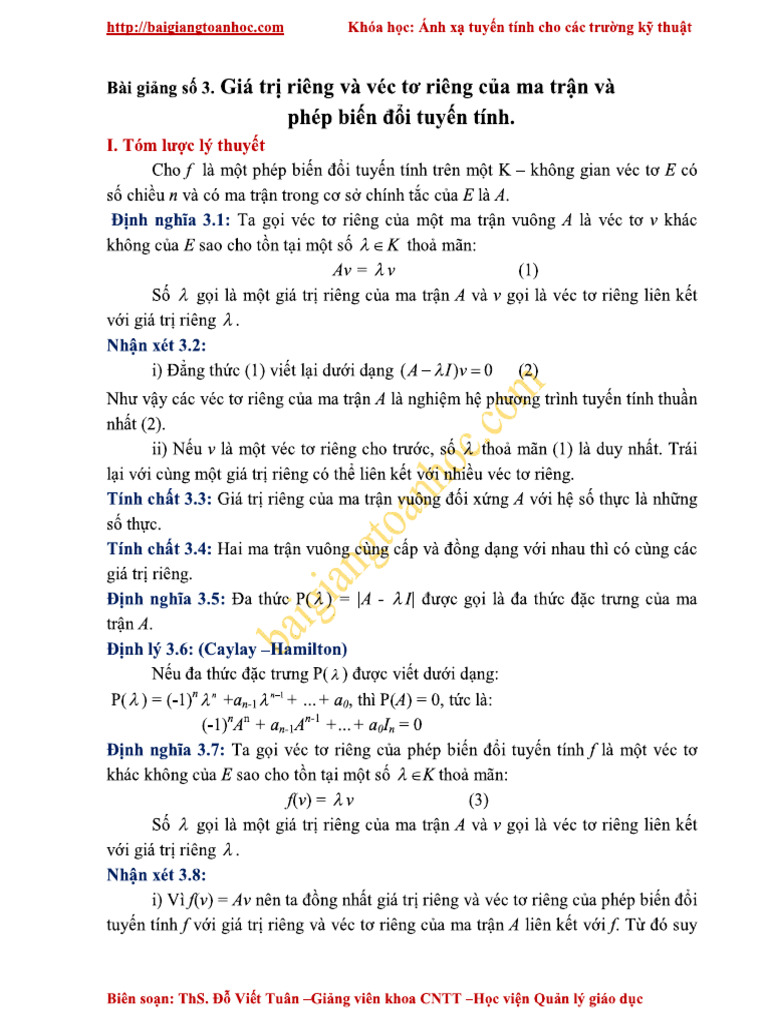 Bai Giang Tri Rieng Va Vecto Rieng C A Ma Tran | PDF