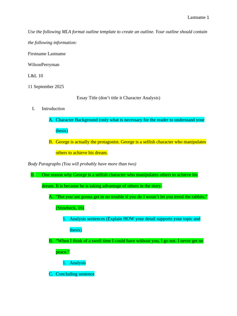 Jonathan Labeled Copy Character Analysis Outline Template | PDF