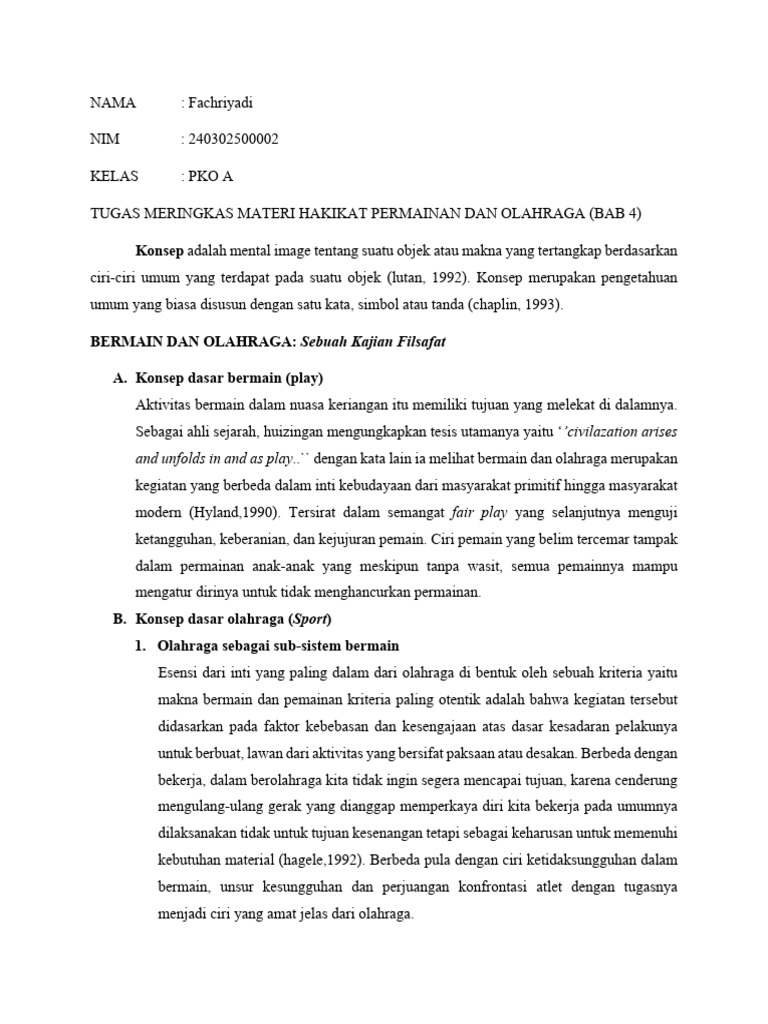 Tugas Fachriyadi Meringkas Bab 4 Hakikat Permainan Dan Olahraga | PDF