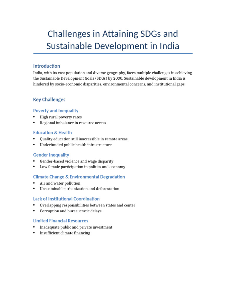 Challenges in SDGs and Sustainability India | PDF