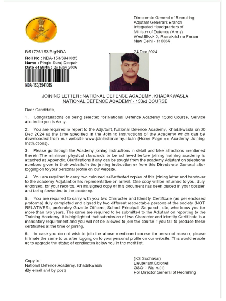 Nda Joining Letter PDF | PDF