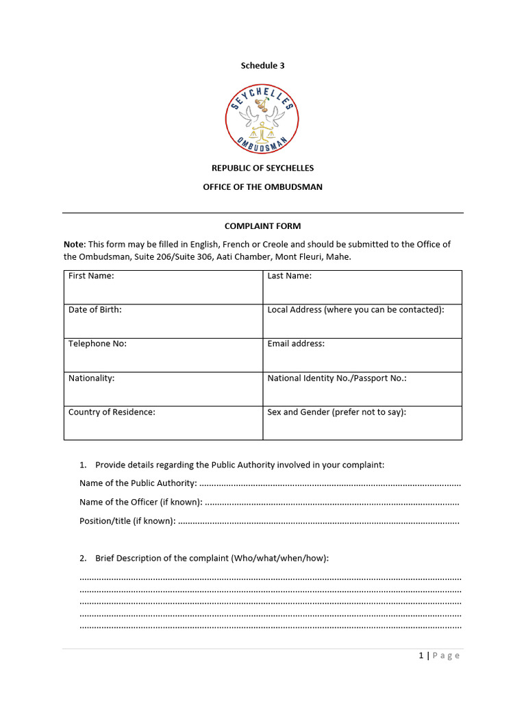 Complaints Fillable Form | PDF | Complaint | Alternative Dispute Resolution