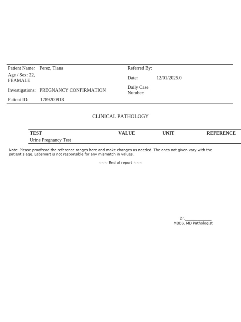 Pregnancy Confirmation Report for Tiana Perez | PDF