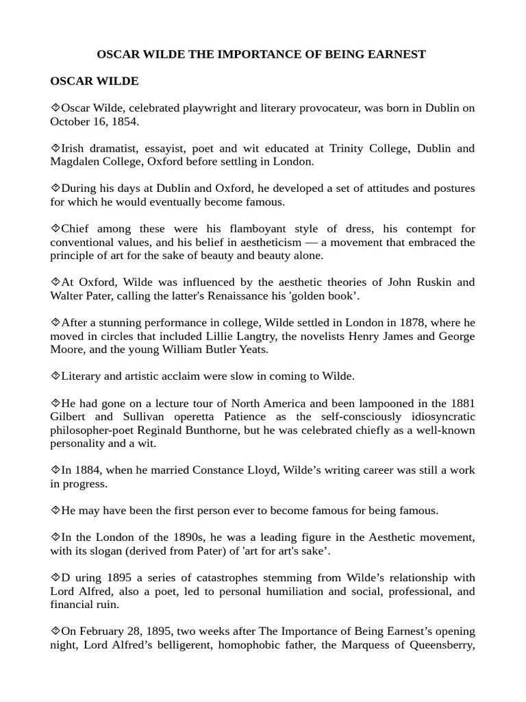 OSCAR WILDE | PDF | Oscar Wilde | The Importance Of Being Earnest