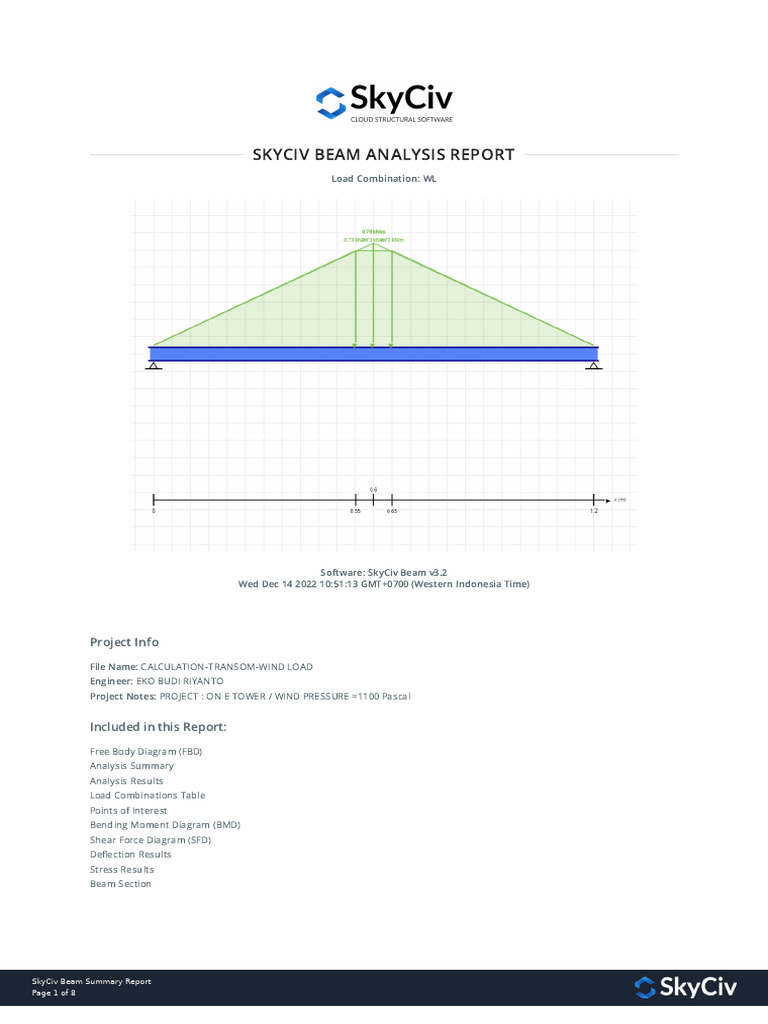 Calculation Report Transom Wind Load | PDF | Bending | Structural Load