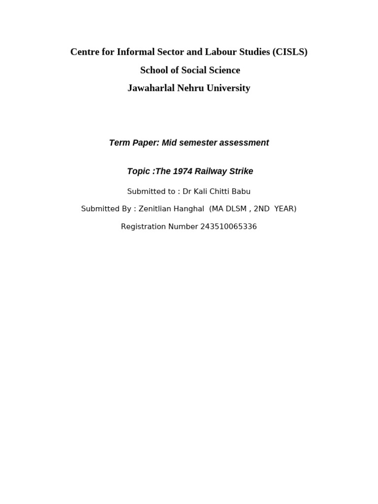 Term Paper Workers Movement - Railway Strike 1974 | PDF | Strike Action ...