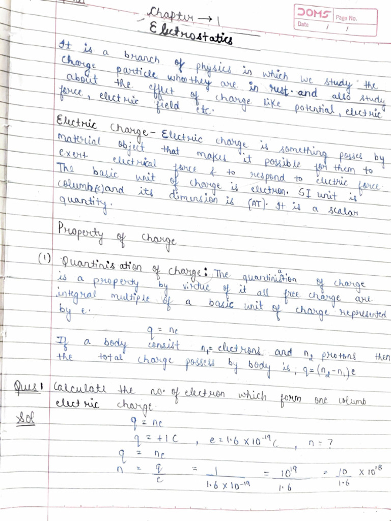 Electrostatics physics notes | PDF